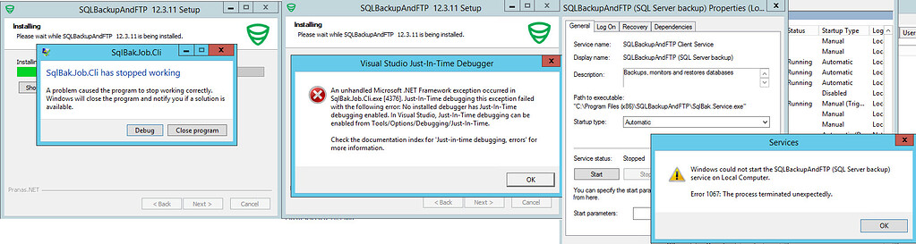 Service does not start - Application issues - Sql Backup And FTP community