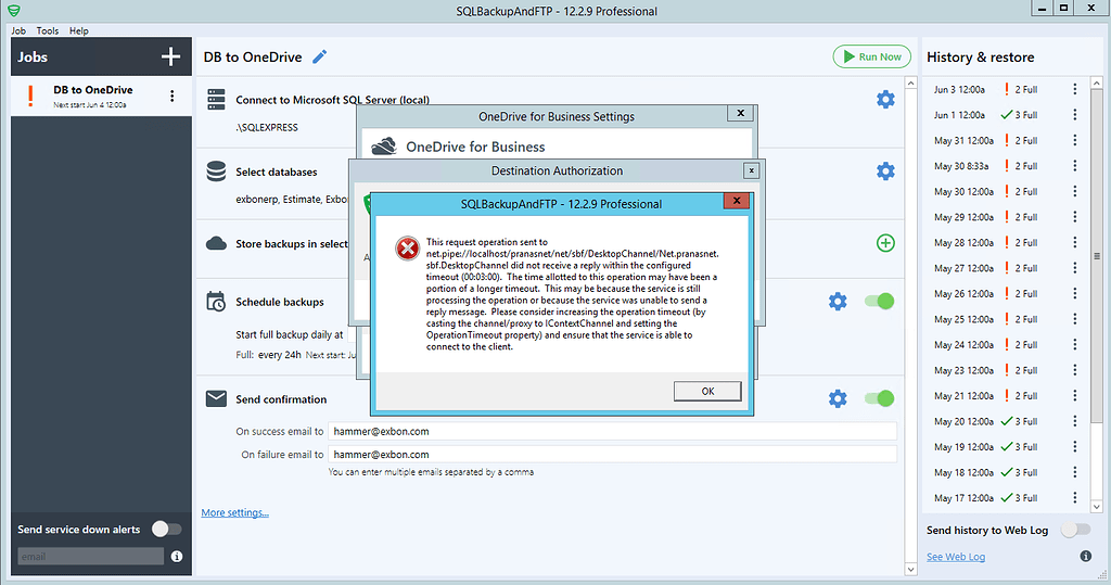 Onedrive For Business Timeout Errors Destination Issues Sql Backup And Ftp Community