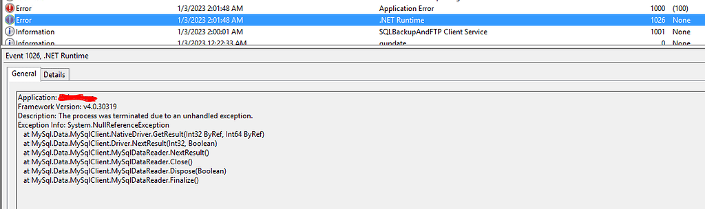 Sql Backup And Ftp 12 7 Crash Database Mysql Event Viewer 1026 Application Issues Sql Backup