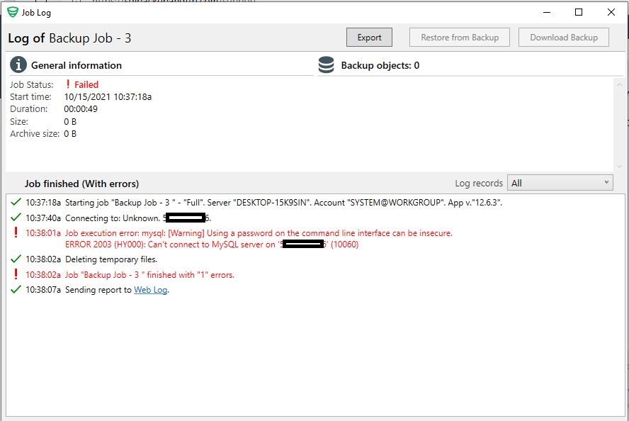 Can T Connect To Mysql Server Application Issues Sql Backup And Ftp Community